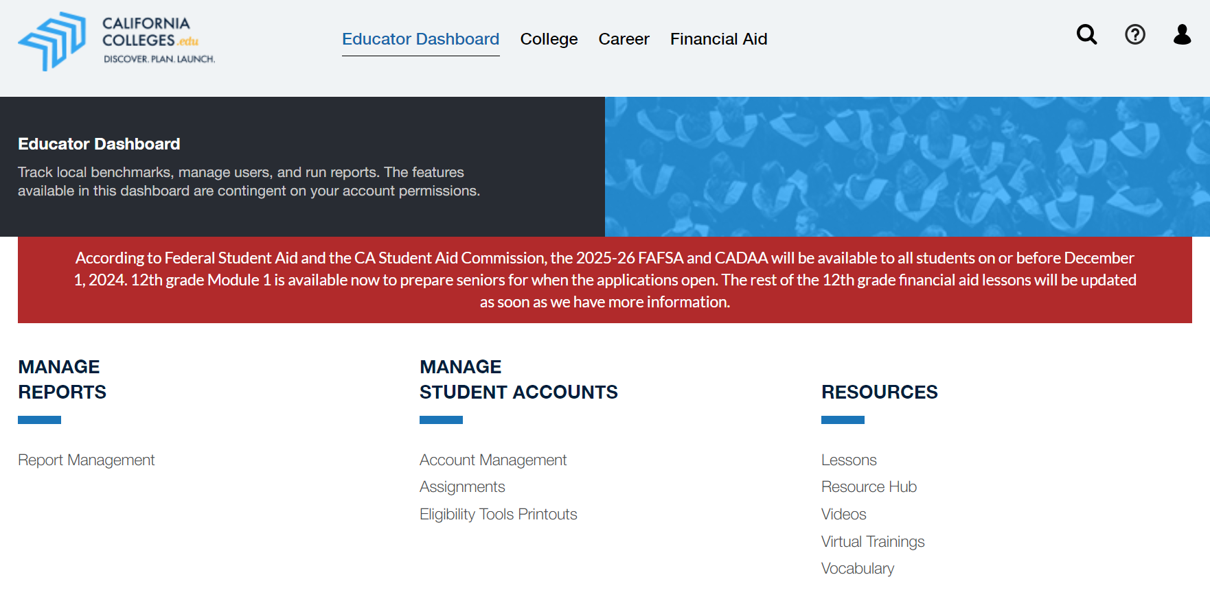 [Screenshot] Educator Dashboard Banner – Resource Hub